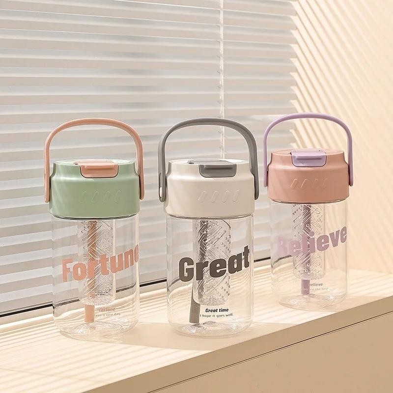 LZ Portable 600/800ML Cute Student Water Bottle Straw Cup with Handle Portable High-Value Water ...