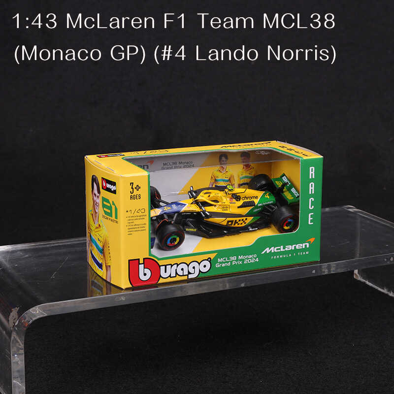 1:43 Bburago Mclaren Mcl38 Monaco Grand Prix 2024 Miniature Diecast Model #4 #81 Lando Norris F1 ...
