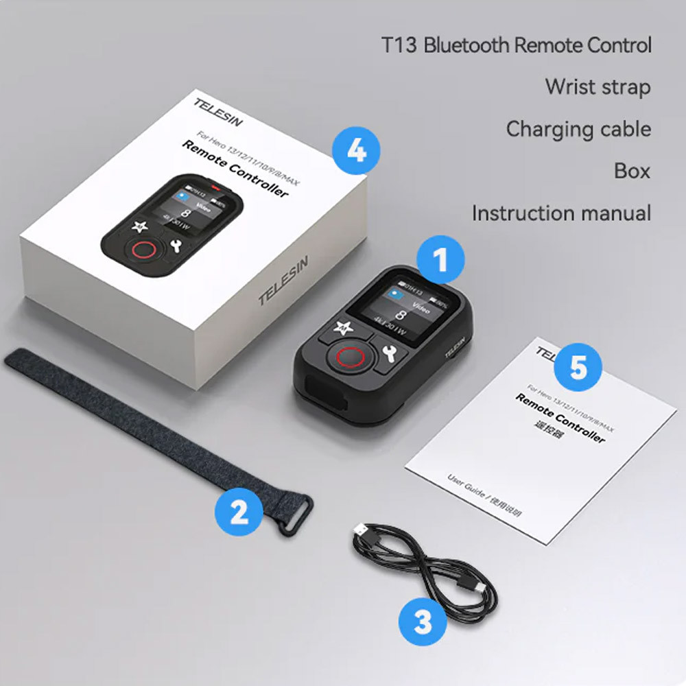 TELESIN T12 Waterproof Bluetooth Remote GoPro Hero 13, 12, 11, 10, 9, 8 ...