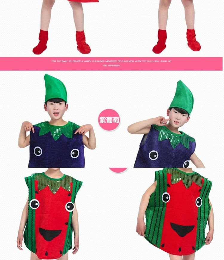 Nutrition Month Kids Fruit and Vegetable Costumes in Velvet Material for Halloween Kindergarten ...