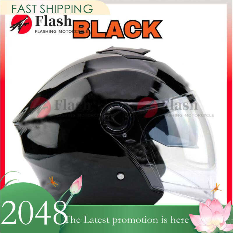 Flashing Motorsports MOTORCYCLE HNJ HALF FACE HELMET DUAL VISOR 818A ...