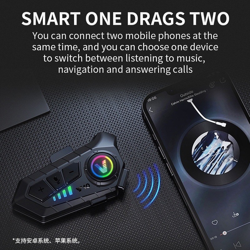 Y10 2X Wireless Bluetooth 5.3 Motorcycle Helmet Intercom Headset 300M ...