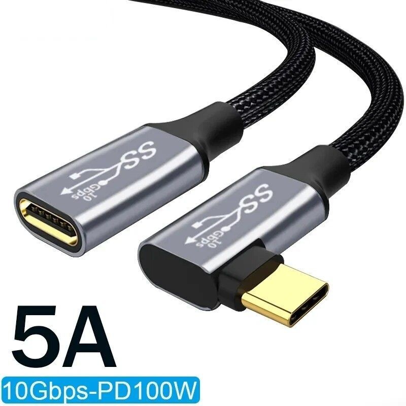5A Male Female 90 Angle Extension Cable Fast Charging USB Type C 3.1 ...