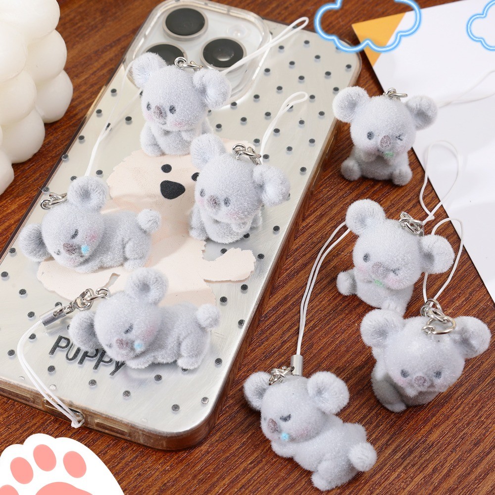3Pcs Fluffy Cartoon Flocking Koala Keychains - Cute 3D Mini Koala ...