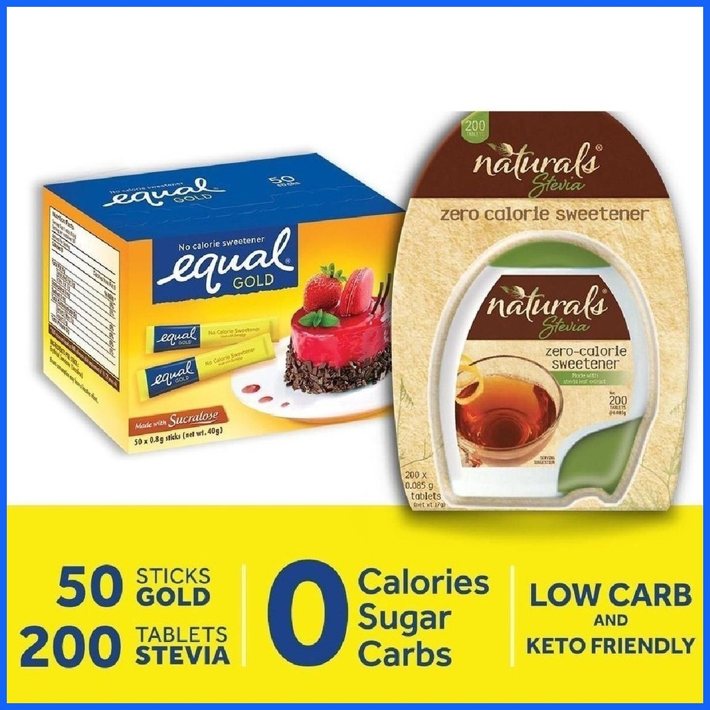 Equal Gold 50 Sticks with Naturals Stevia 200 Tablets (Zero Calorie ...