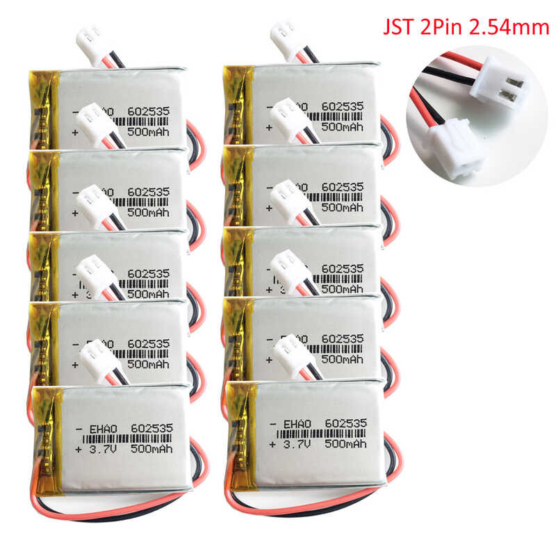 10 PCS Lot 3.7V 500Mah Lipo Rechargeable Battery 602535 With JST XH 2.54Mm 2Pin Plug For Mp3 GPS ...