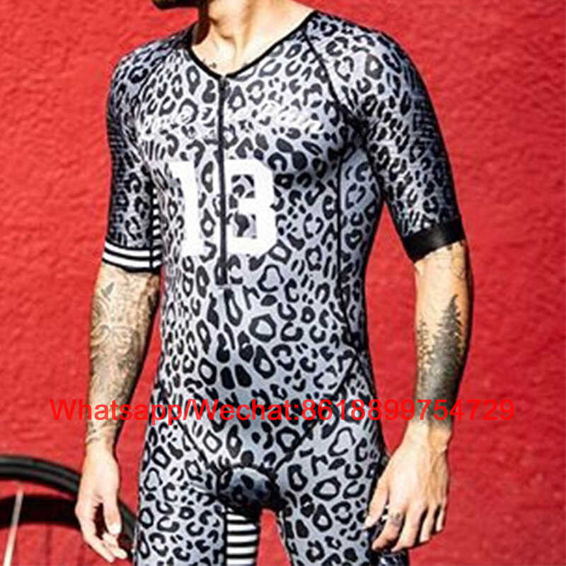 5E One-Piece 3 Swimsuit Leopard Print Men Swimwear Triathlon Summer Sun ...