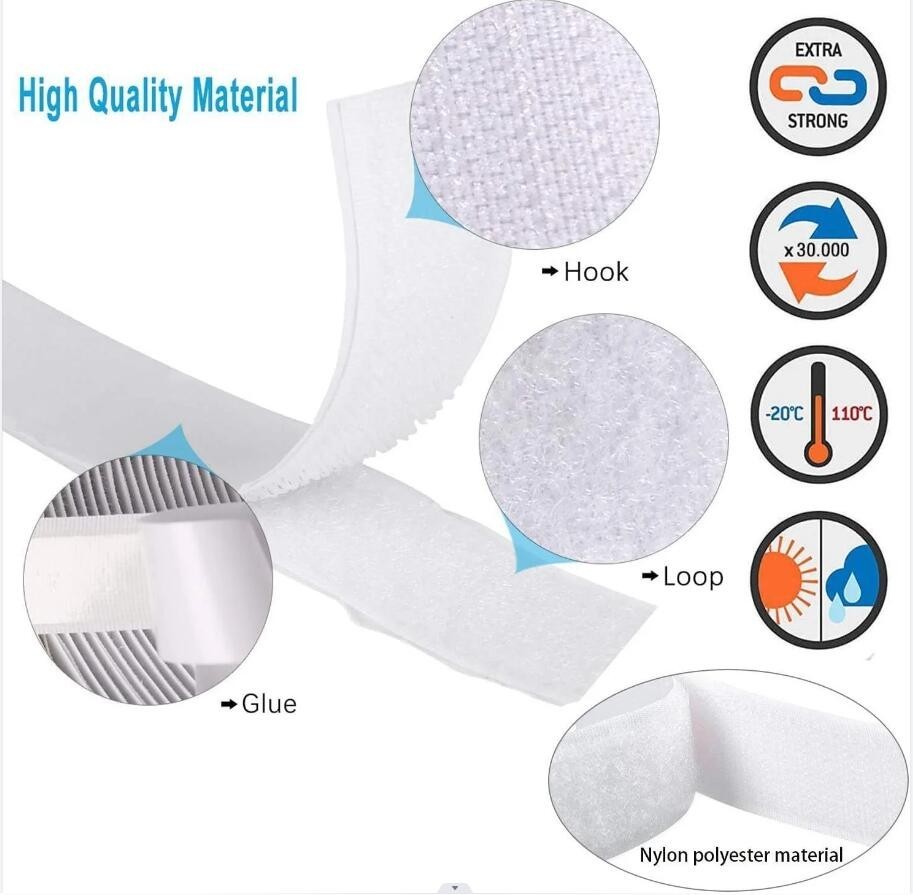 20-50mm White 1/3/5/10Meter Strong Self Adhesive Hook and Loop Magic ...