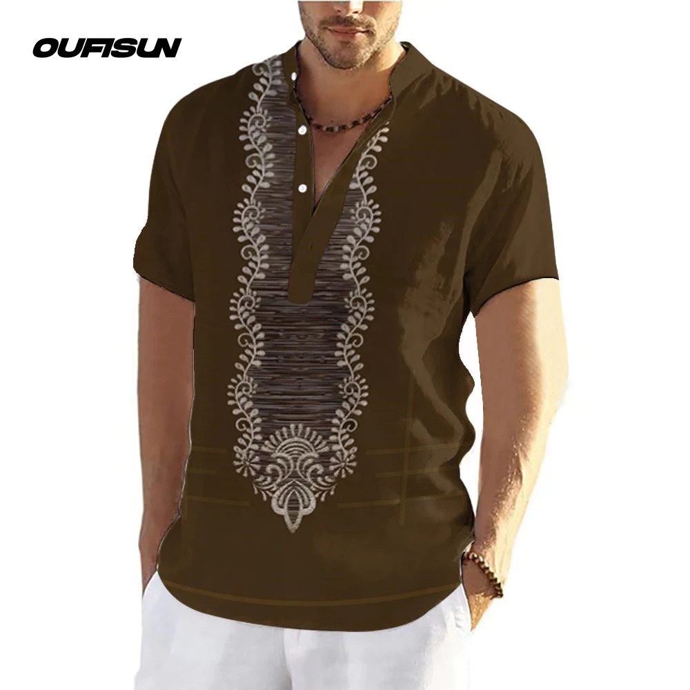 Dashiki 2025 New Year Ethnic Style Barong Shirt Men's Stand-up Collar ...