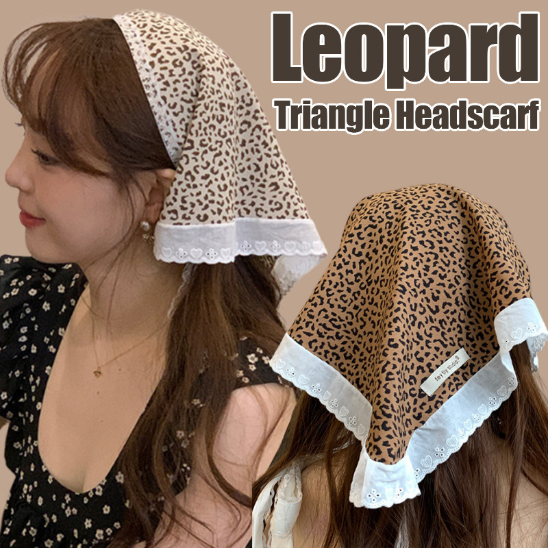 Y2K Spice Girls Leopard Triangle Headscarf - Dark Leopard Turban ...