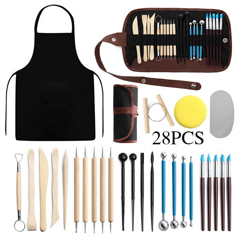 Set 28 Piece Of Pottery Tools, Carving Knives, Mud Cutters, Clay Aprons ...