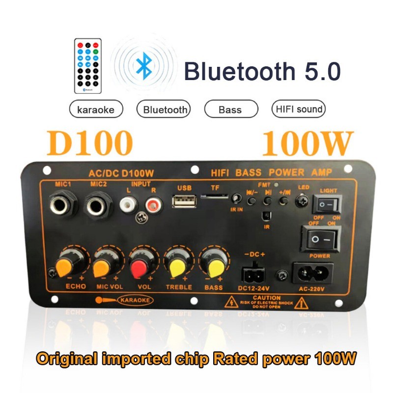 D100K 220V 12V 24V 100W Digital Bluetooth 5.0 Amplifier Subwoofer Dual ...