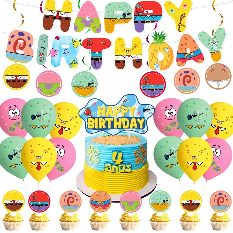 SpongeBob SquarePants Themed Party Decoration Cartoon Banner Cake ...