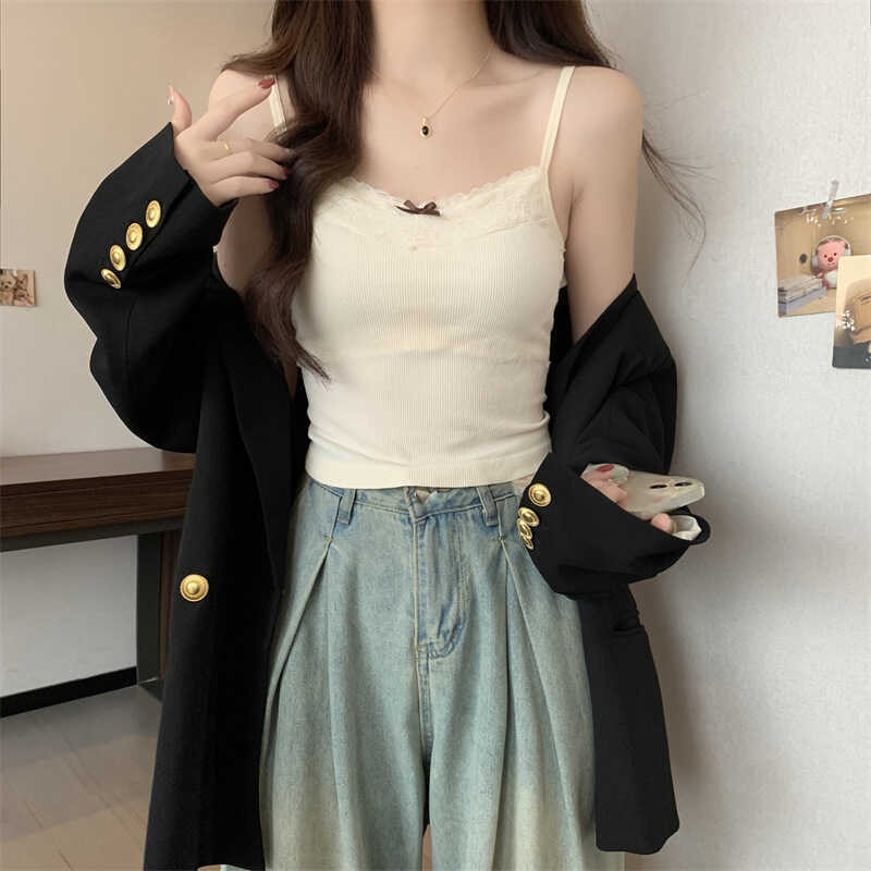 Sweet And Spicy Girl Bow Camisole Vest With Chest Cushion, Suer Slim ...