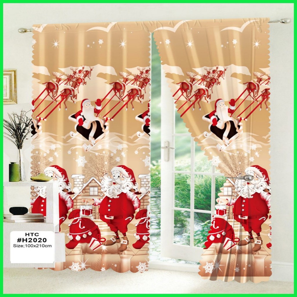 ∆ 5D Merry Christmas Decor Kurtina Curtains for Window Door Red Printed ...
