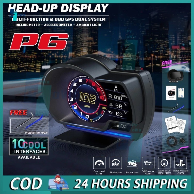 P6 OBD+GPS Dual System Head Up Display Car HUD Gauge Digital Obd2 Meter ...