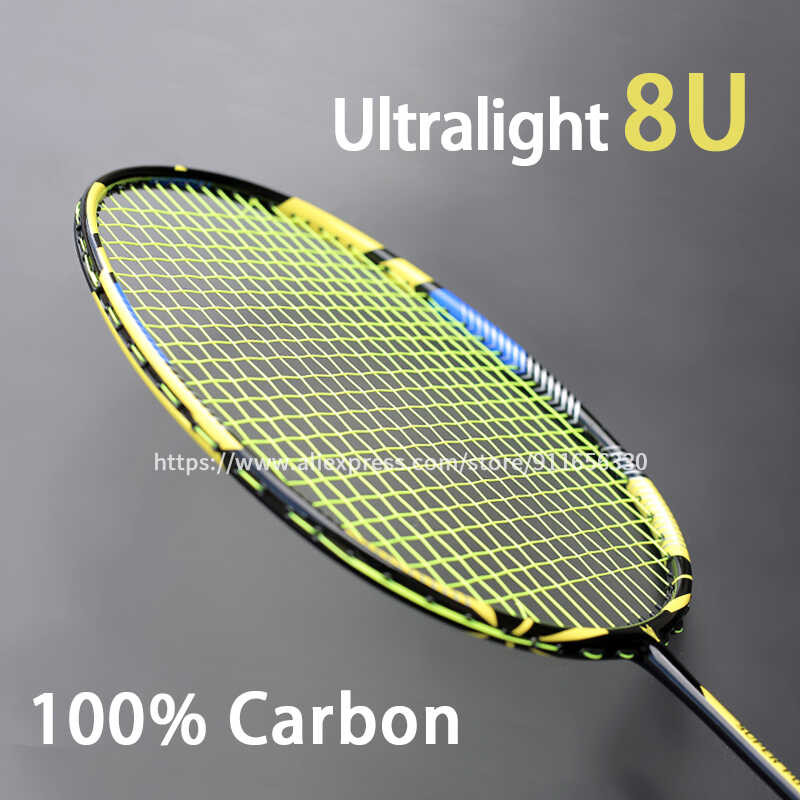 2D Multicolor 100% Carbon Fiber Badminton Rakcets Strung Super Light 8U ...