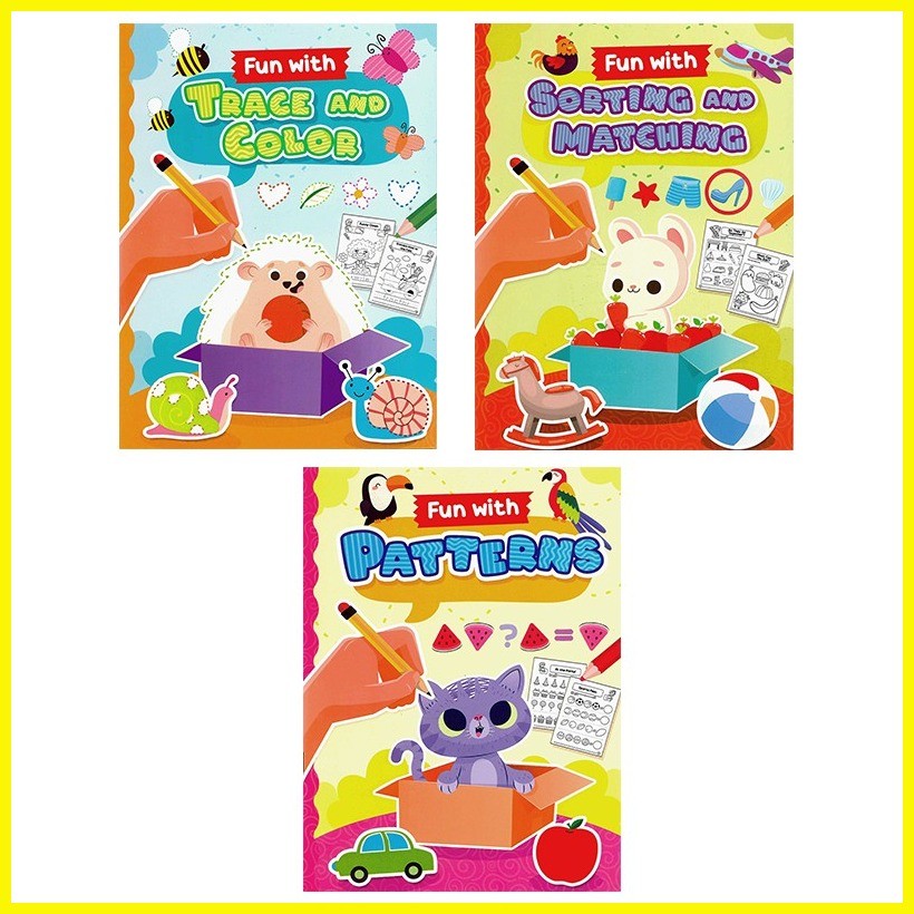 Fun with Basic Skills Set of 3 (Trace and Color, Sorting and Matching, Patterns) | Shopee ...