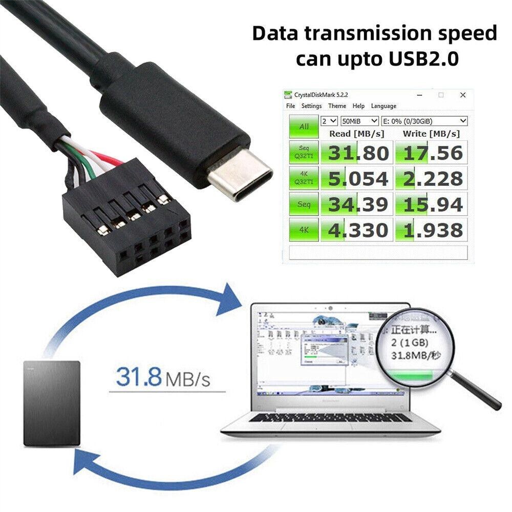USB 2.0 9pin 10pin Header to Type-C USB-C Adapter Cable 50cm for Mini ...