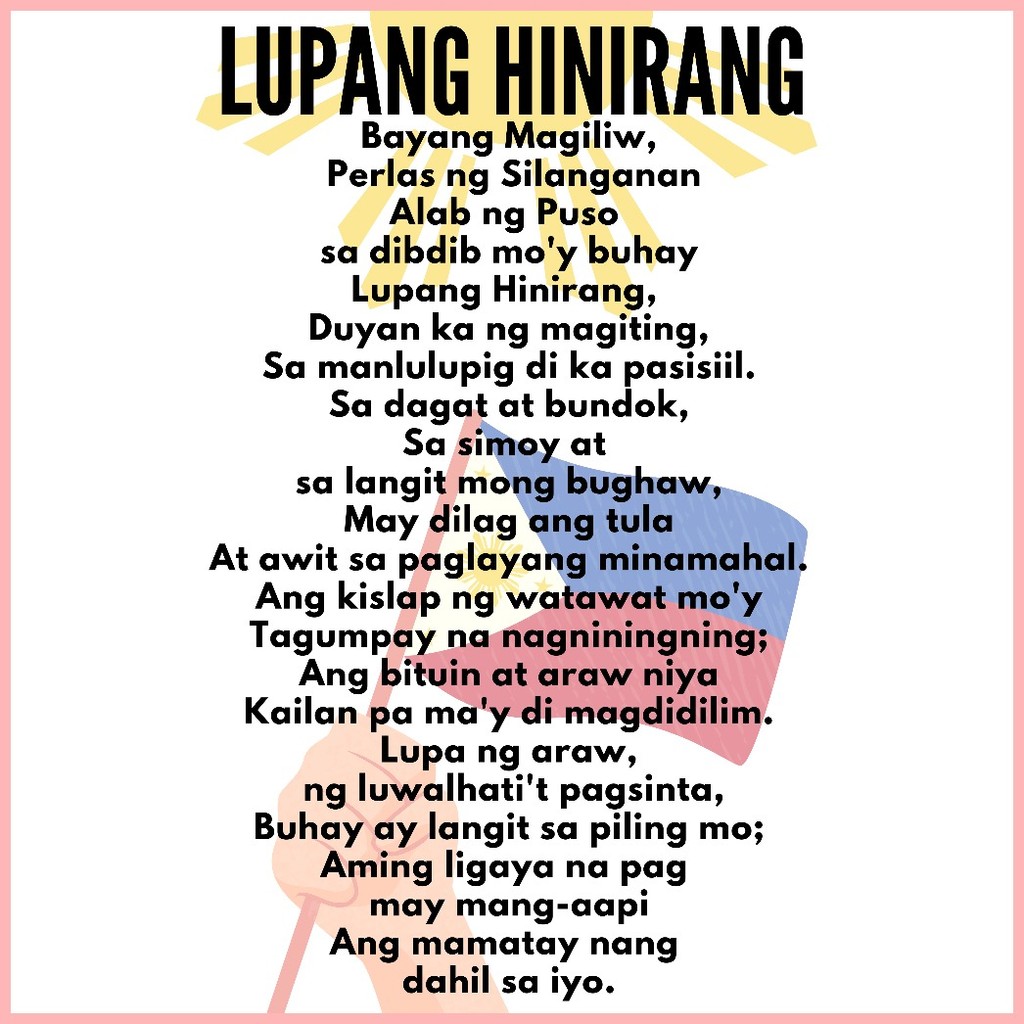 ஐ Lupang Hinirang, Panatang Makabayan, Filipino / Tagalog Charts ...