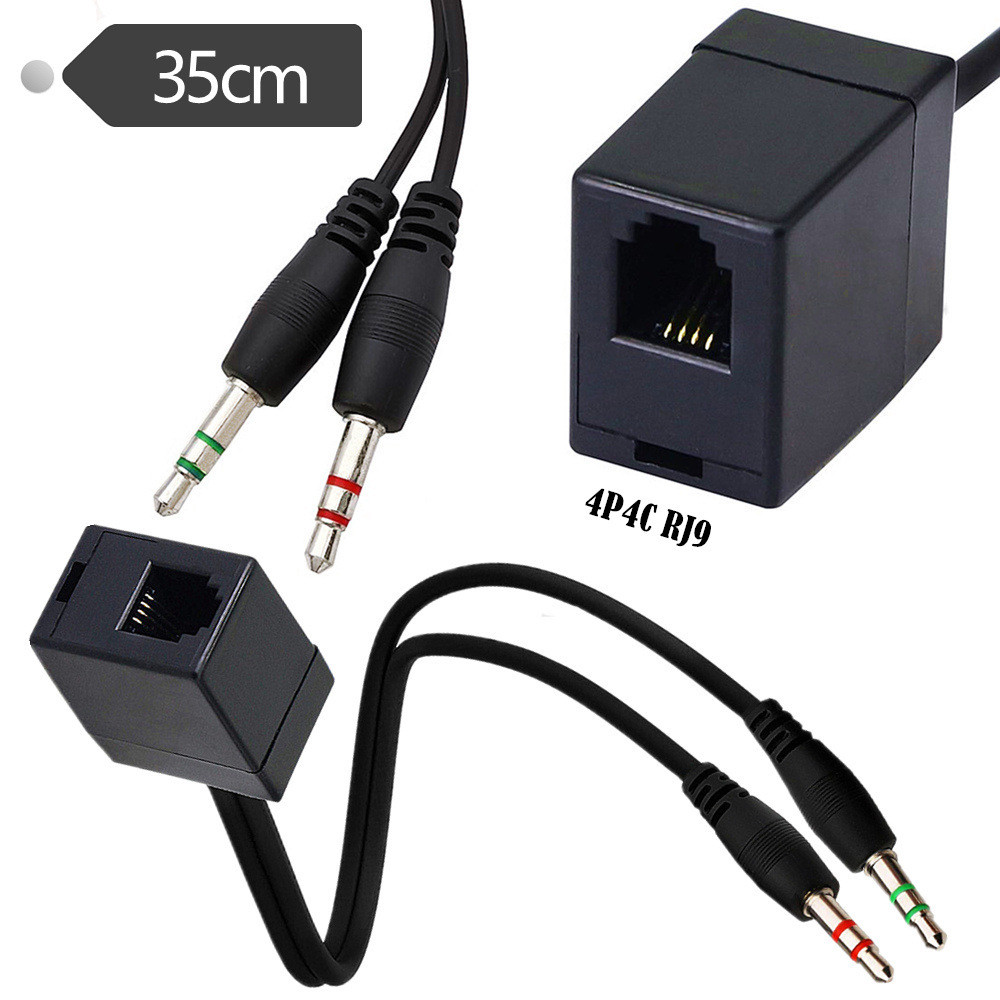 4P4C Crystal Head RJ9 Headset Conversion Dual 3.5MM Computer Plug ...