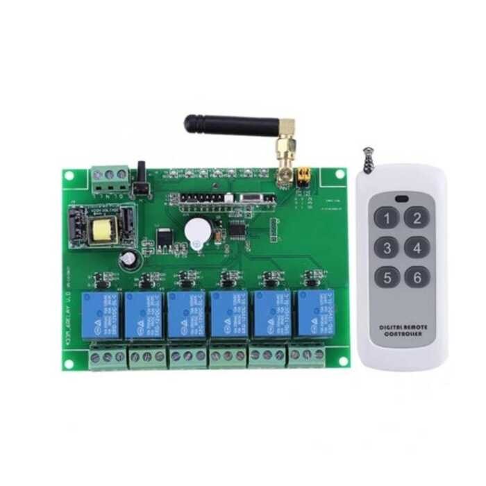 433MHZ 6-way relay module RF relay board 110-240V with remote control ...