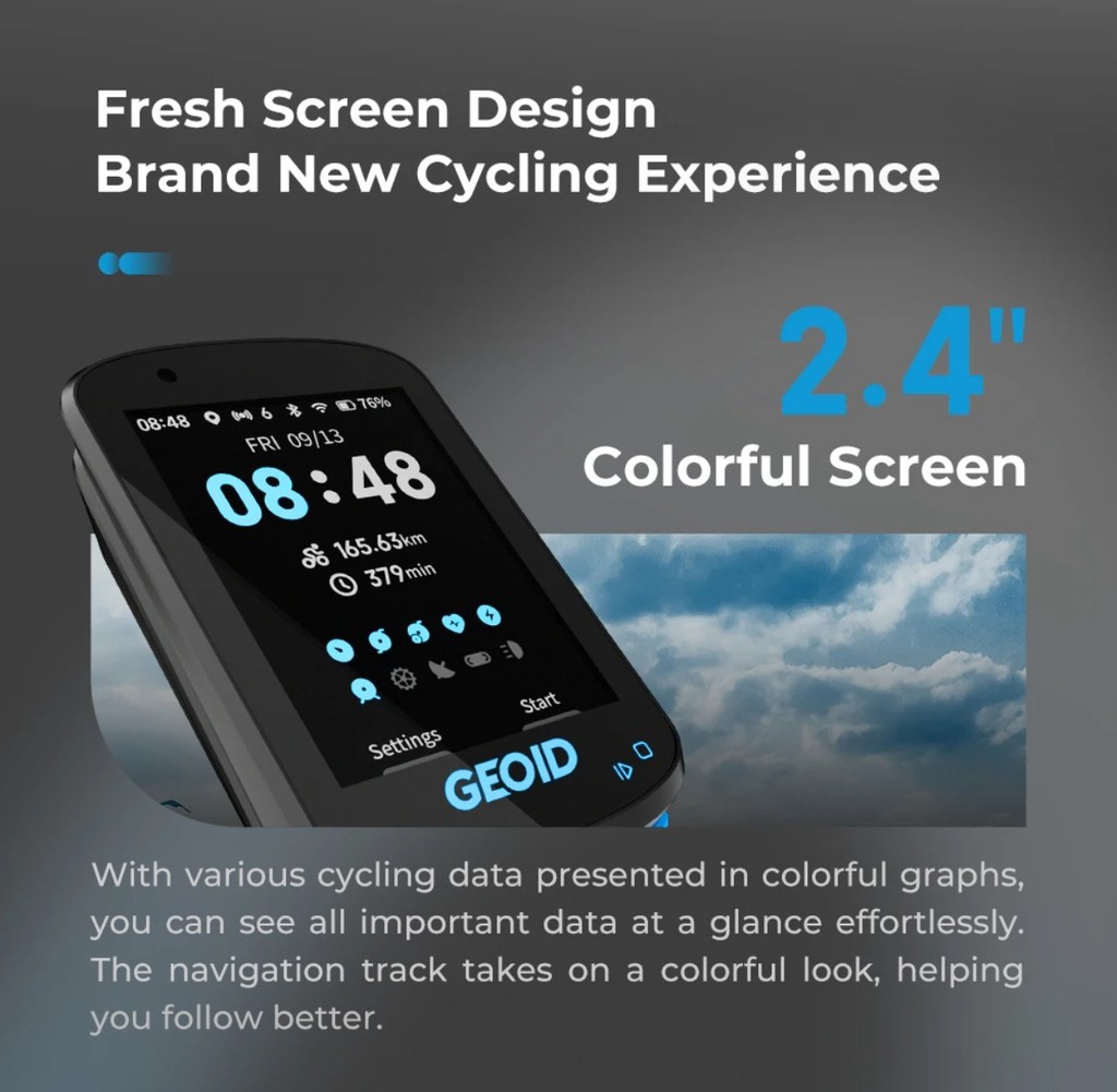 Geoid CC600 Smart Colorful Bike Computer Waterproof Wireless GPS Speedometer Support Bluetooth ...