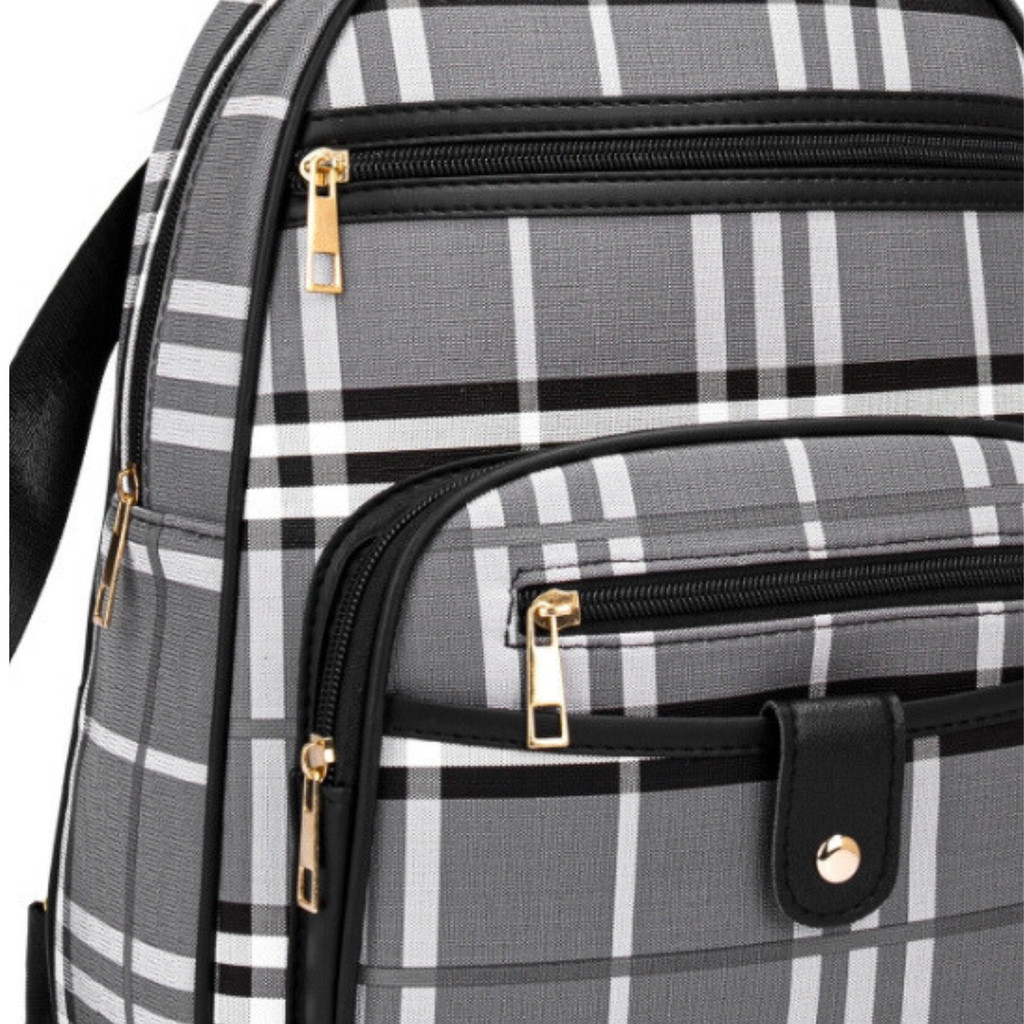 YoYo Ladies backpack plaid design leather material multi pocket school ...