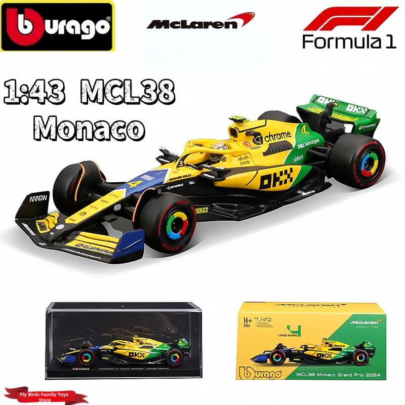 1:43 Bburago Mclaren Mcl38 Monaco Grand Prix 2024 Miniature Diecast Model #4 #81 Lando Norris F1 ...