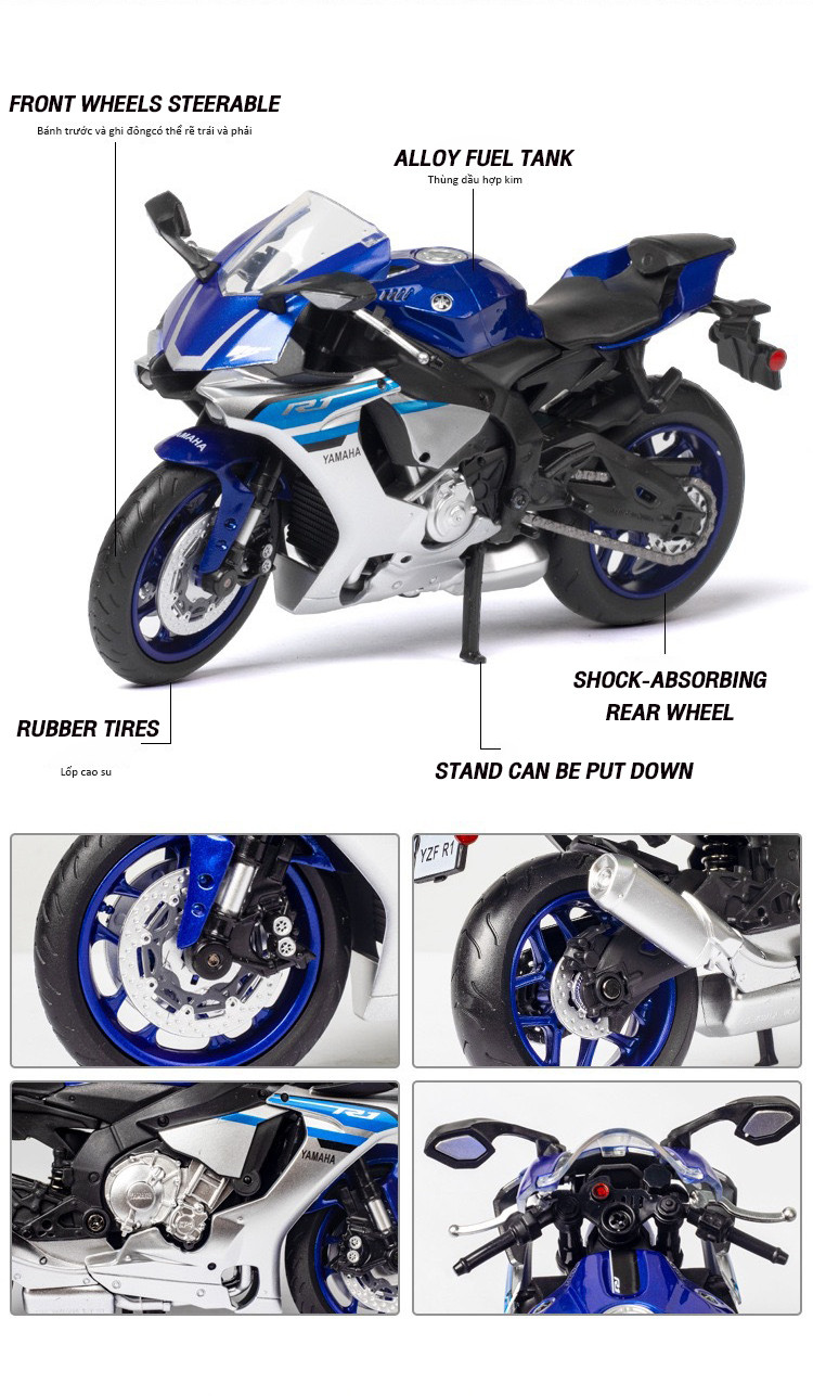 KLT 1:12 YAMAHA YZF-R1 Motorcycle Diecast Model Car Alloy Cars Toys ...