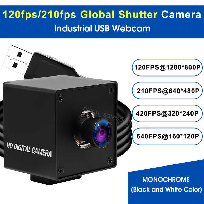 ELP 100 Degree No Distortion Lens Monochrome Global Shutter 800P/120Fps 480P/210Fps USB Camera ...
