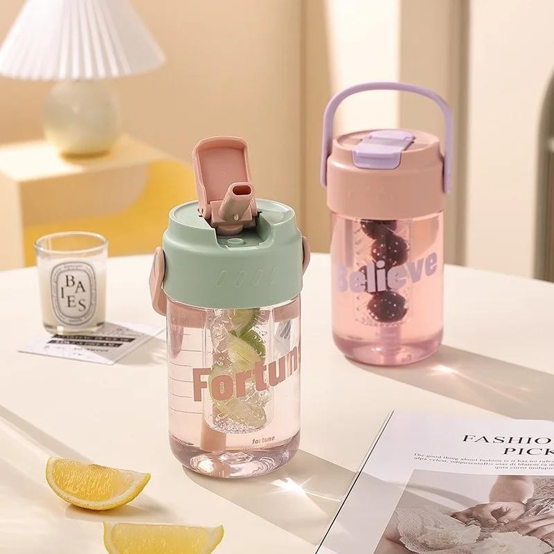 LGR Portable 600/800ML Cute Student Water Bottle Straw Cup with Handle Portable High-Value Water ...