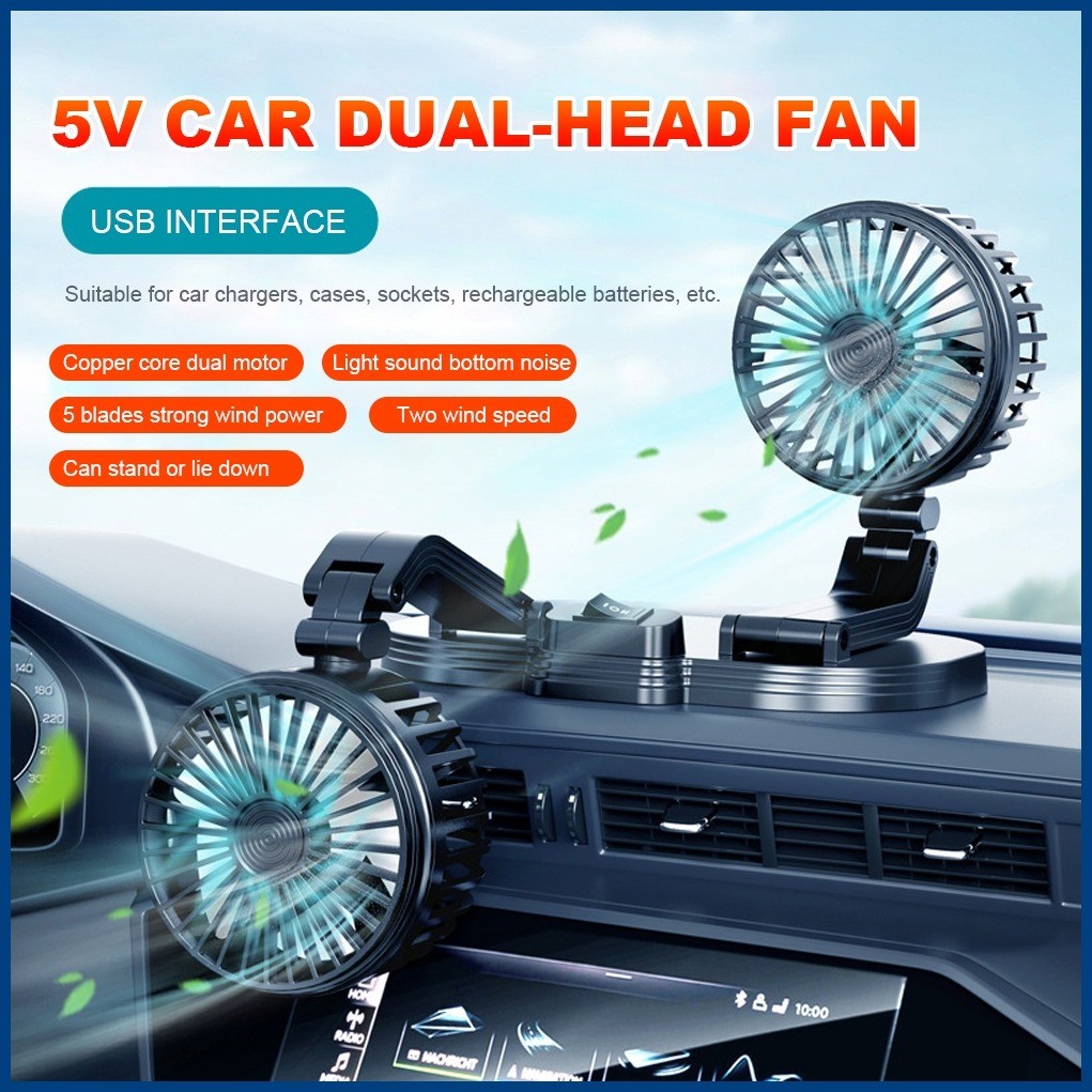 Auto Ventilation Fan Micro USB Electric Car Cooler Dual Head Auto ...
