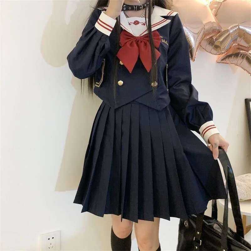 Summer Dark Rose Navy JK Suits Kababaihan Middle School Uniform Pleated ...