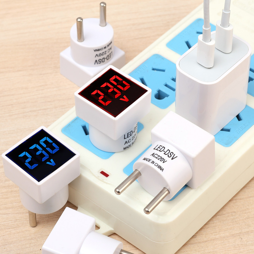 Mini Universal EU Plug Voltmeter - Square LED Digital Voltmeter Ammeter ...