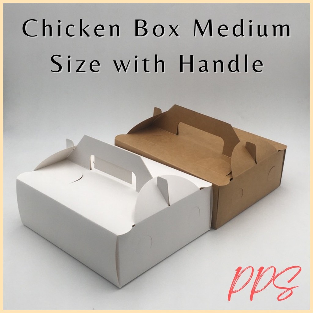 10pcs Chicken Box Medium Size with Handle Plain Kraft & Plain White ...