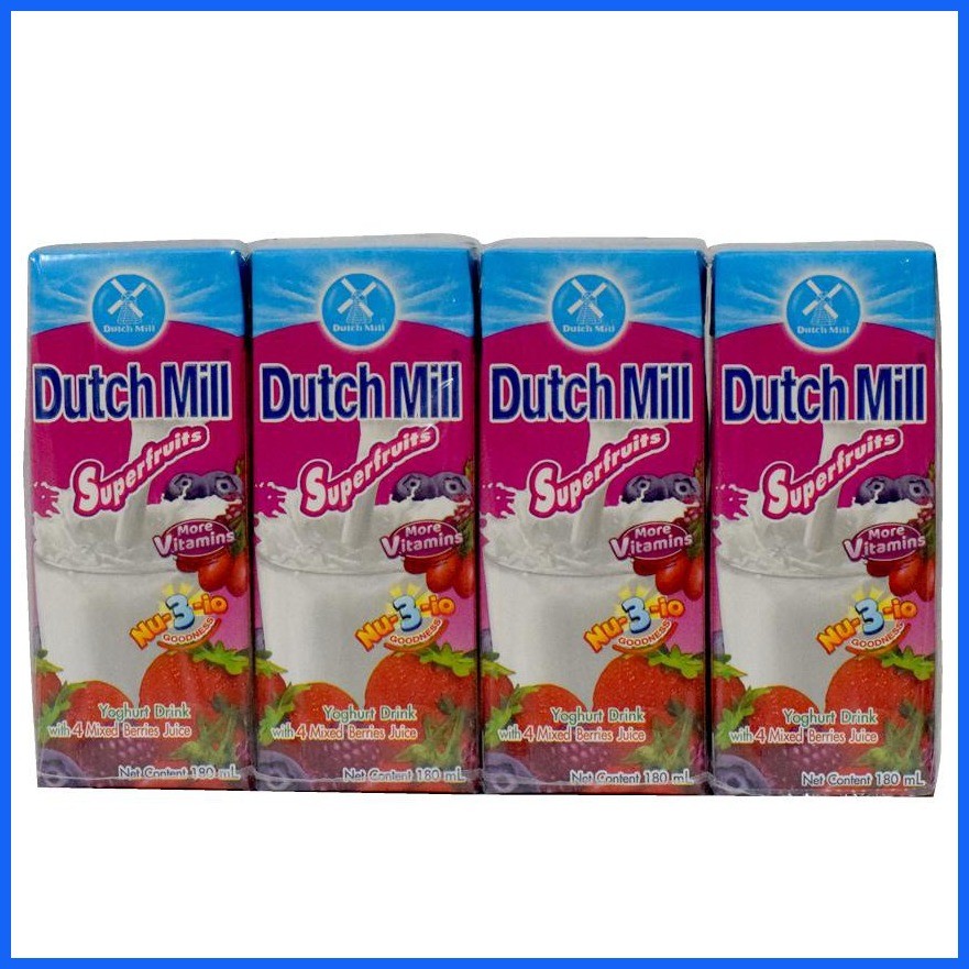 ♠ Dutch Mill UHT Yoghurt Drink Superfruits with 4 Mixed Berries Juice 180ml x 4 brick | Shopee ...