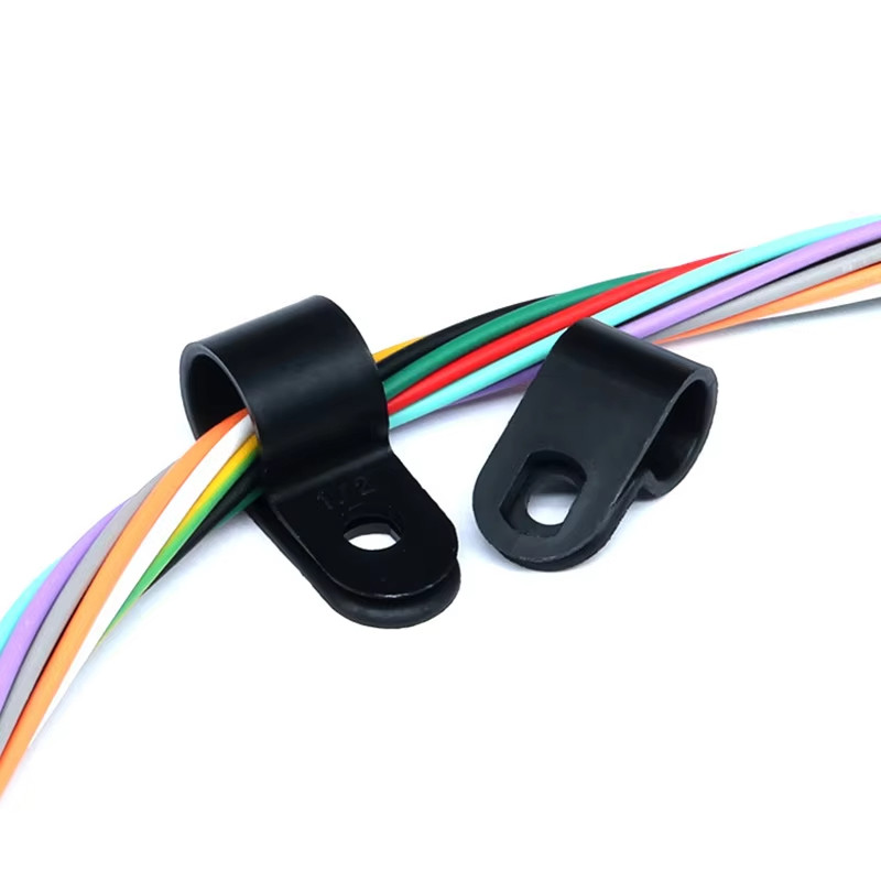 [HKH] R-Type Nylon Cable Clamp Plastic P Clips Black Nylon Fasteners Cable Mounting Fix Hardware ...