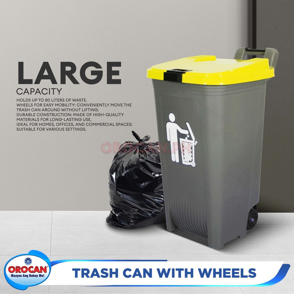 Orocan Trash Can 80L with Wheels Garbage Can Malaking Basurahan High ...
