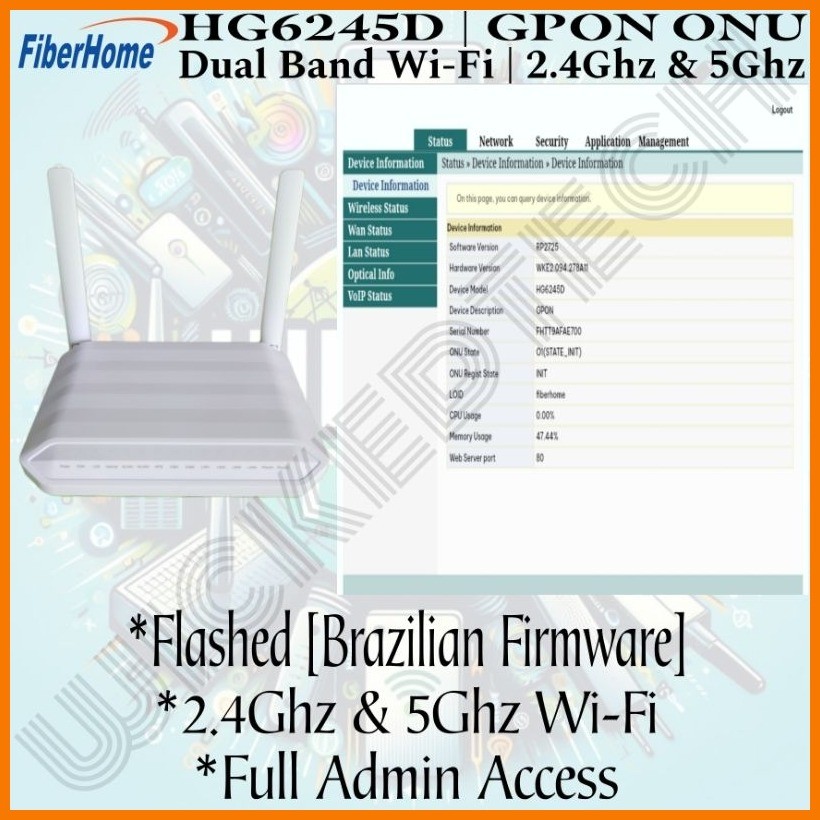 ZTE ZXHN F670L V2 GPON ONT & FiberHome HG6245D GPON ONU Dual Band ...