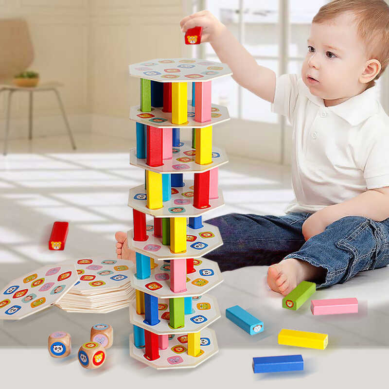 Wooden Children's Creative 54 Stacked High Building Blocks For Early ...