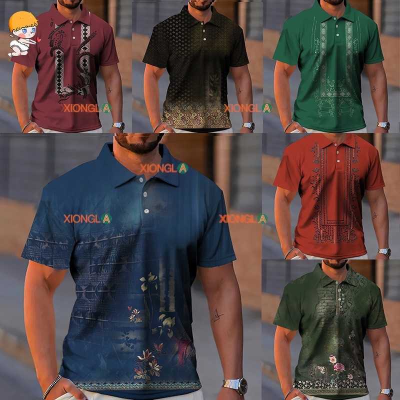 Barong Polo Shirts for Men Bohemian Style Printed Retro Polo for Men ...