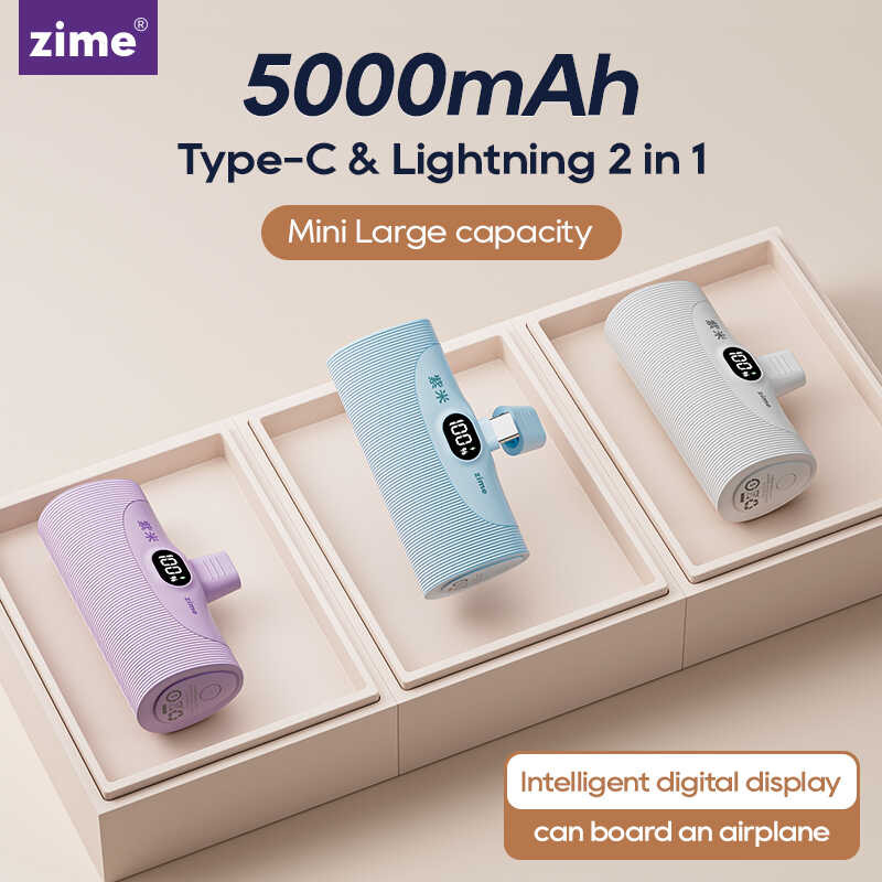 Mini Zime 5000Mah Power Bank Built Cable Portable Mobile Phone Charger ...