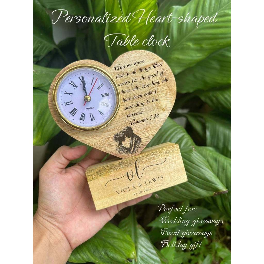Personalized hearth-shaped Wooden Desk clock laser- engraved desk clock ...