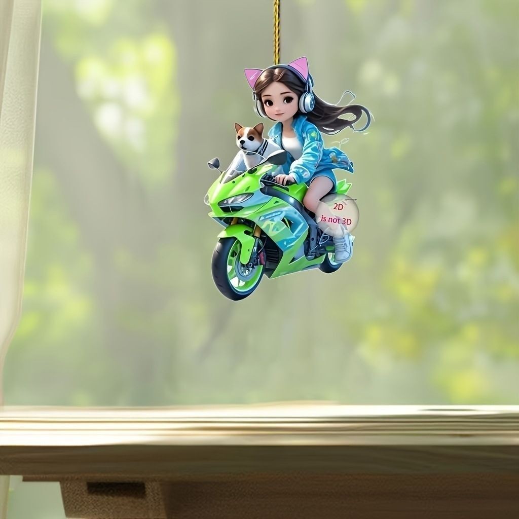 Acrylic Creative Girl Riding a Bicycle Keychain Home Decoration Flat ...