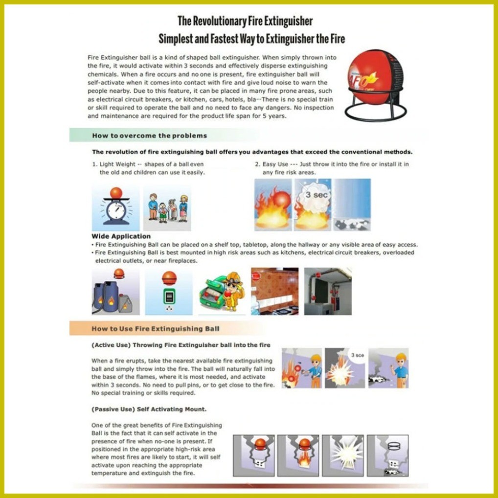 Wintop AFO Fire Extinguisher Ball Self-Activation Automatic Fire Sensor ...