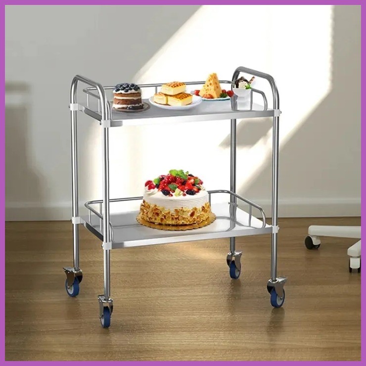 2 Layers Stainless Steel Medical Trolley Cart with Wheel Hospital ...