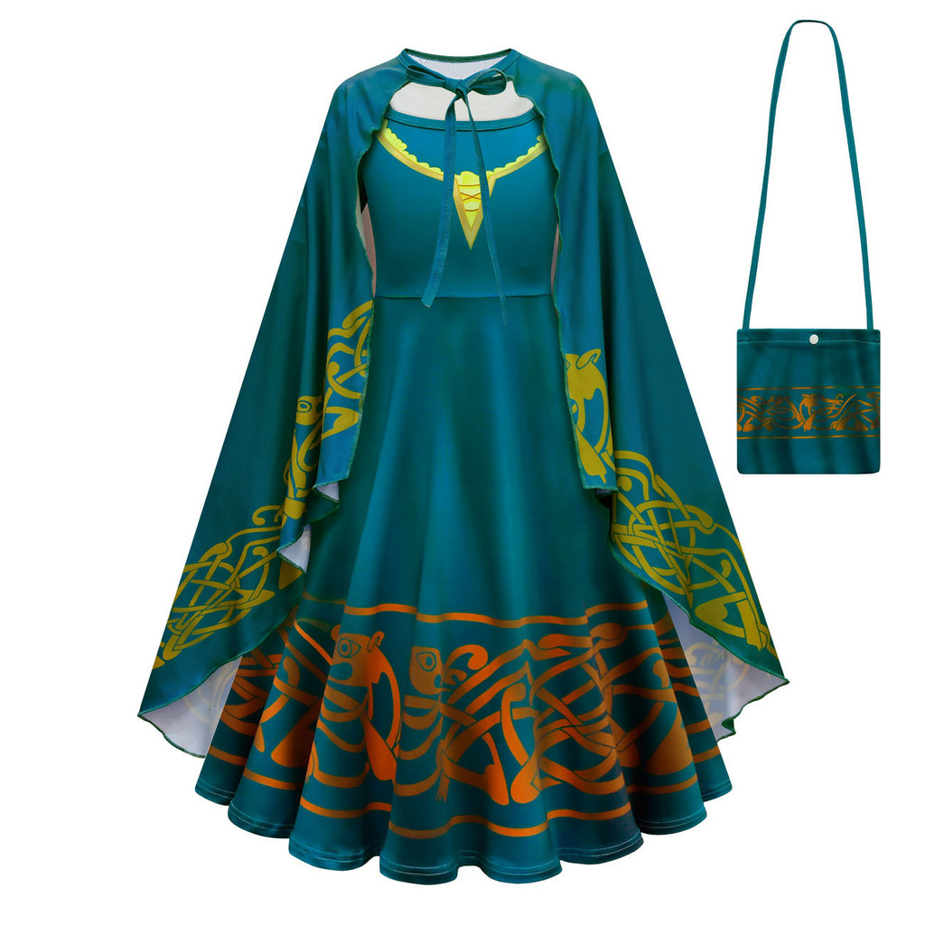 Braver Long Dress Brave Legend Merida Girls Halloween Cloak Two Piece ...