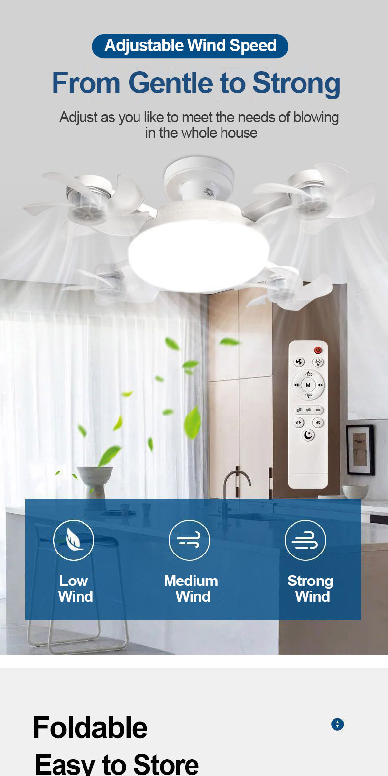 KScocina 2-in-1 Drone Foldable Ceiling Fan Light E27 50W/60W with ...