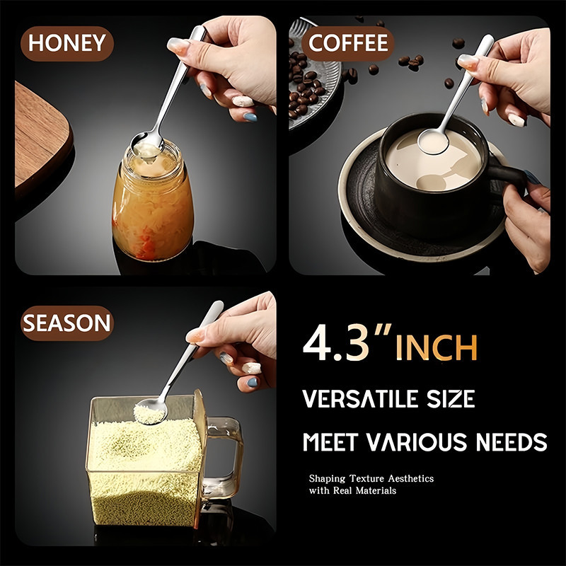 3PC Seasoning Spoon Stainless Steel Coffee Spoon Silver Gold Small Cute ...